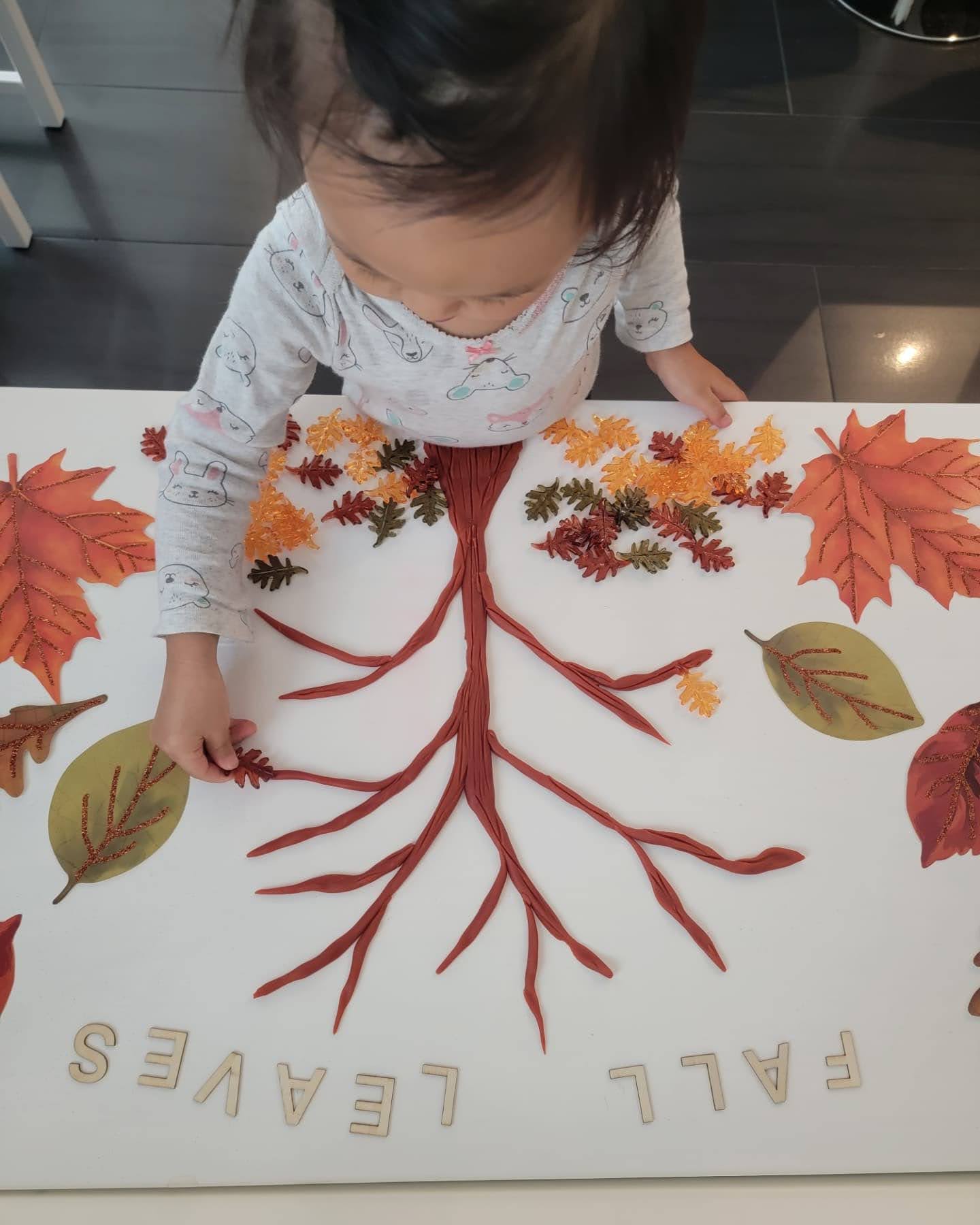 Playdough Fall Leaves Activity - Learning from Playing