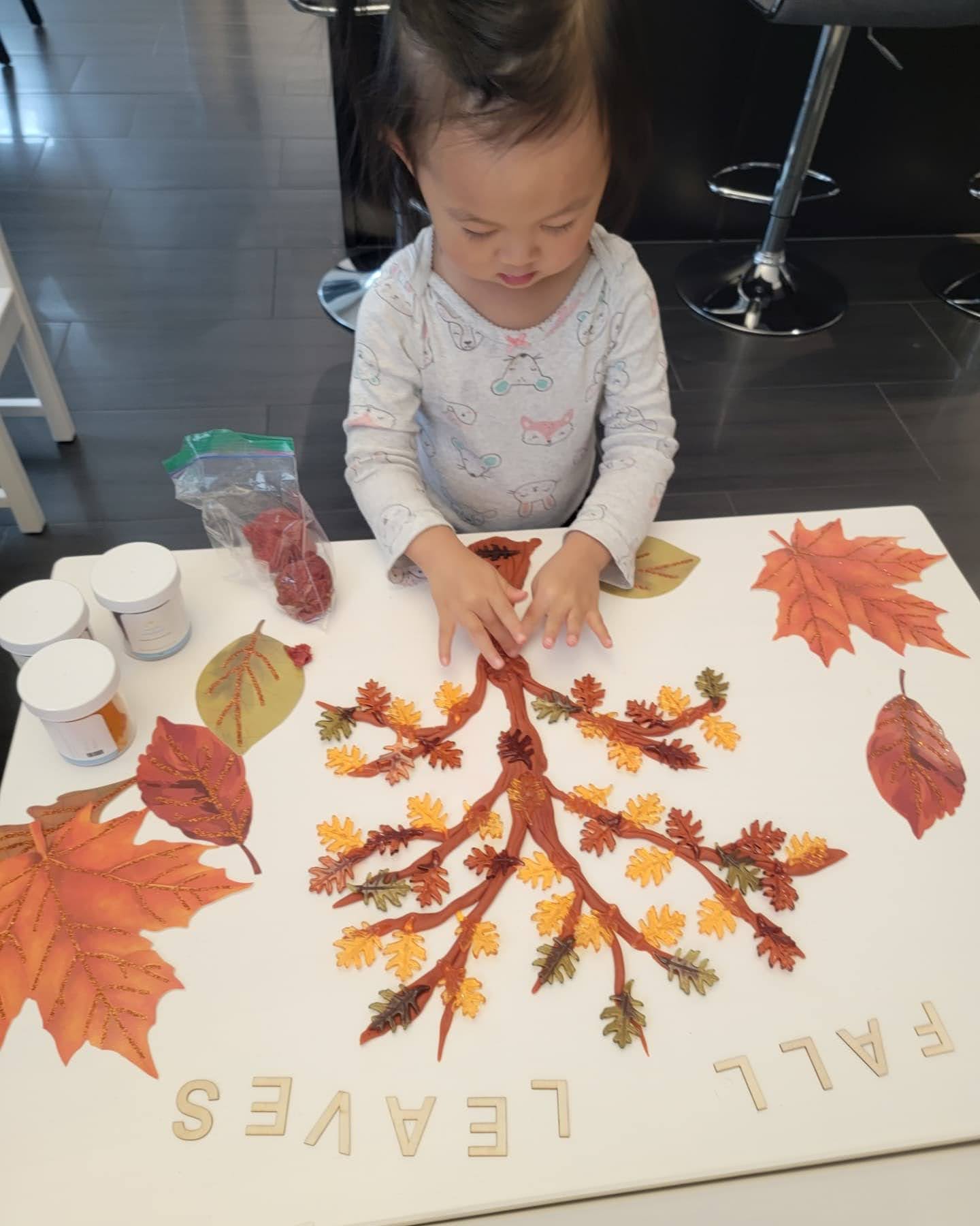 Playdough Fall Leaves Activity - Learning from Playing