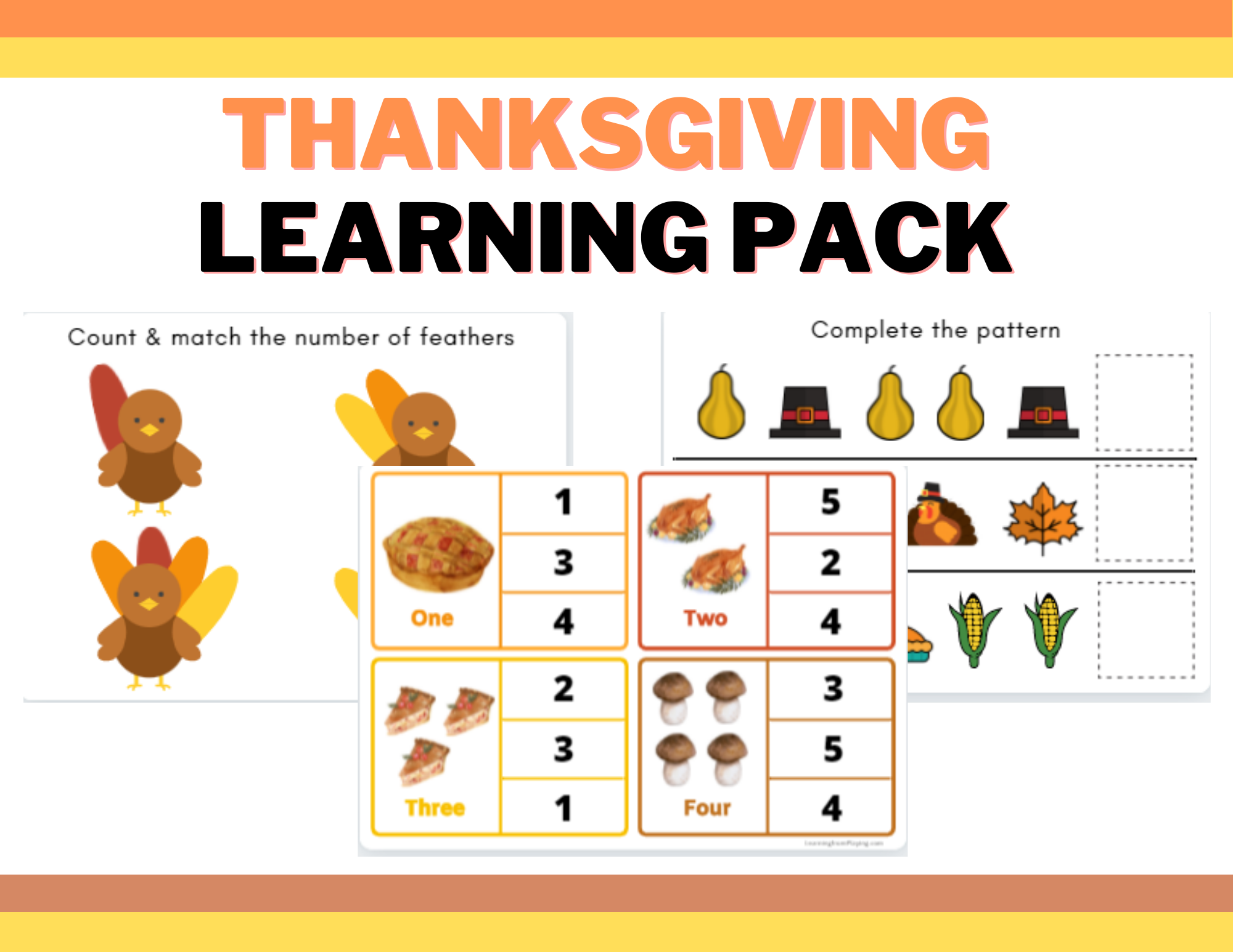 FREE Printable – Thanksgiving Learning Pack - Learning from Playing