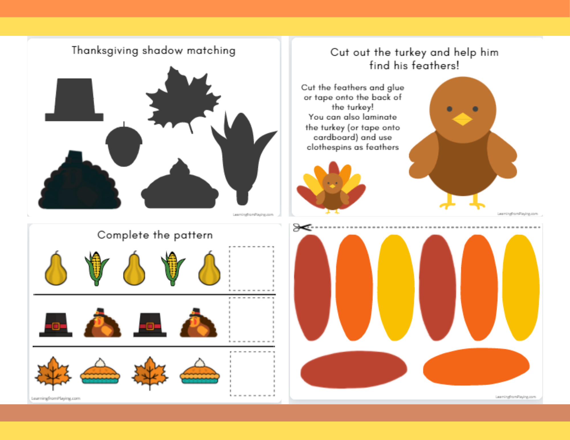 FREE Printable – Thanksgiving Learning Pack - Learning from Playing